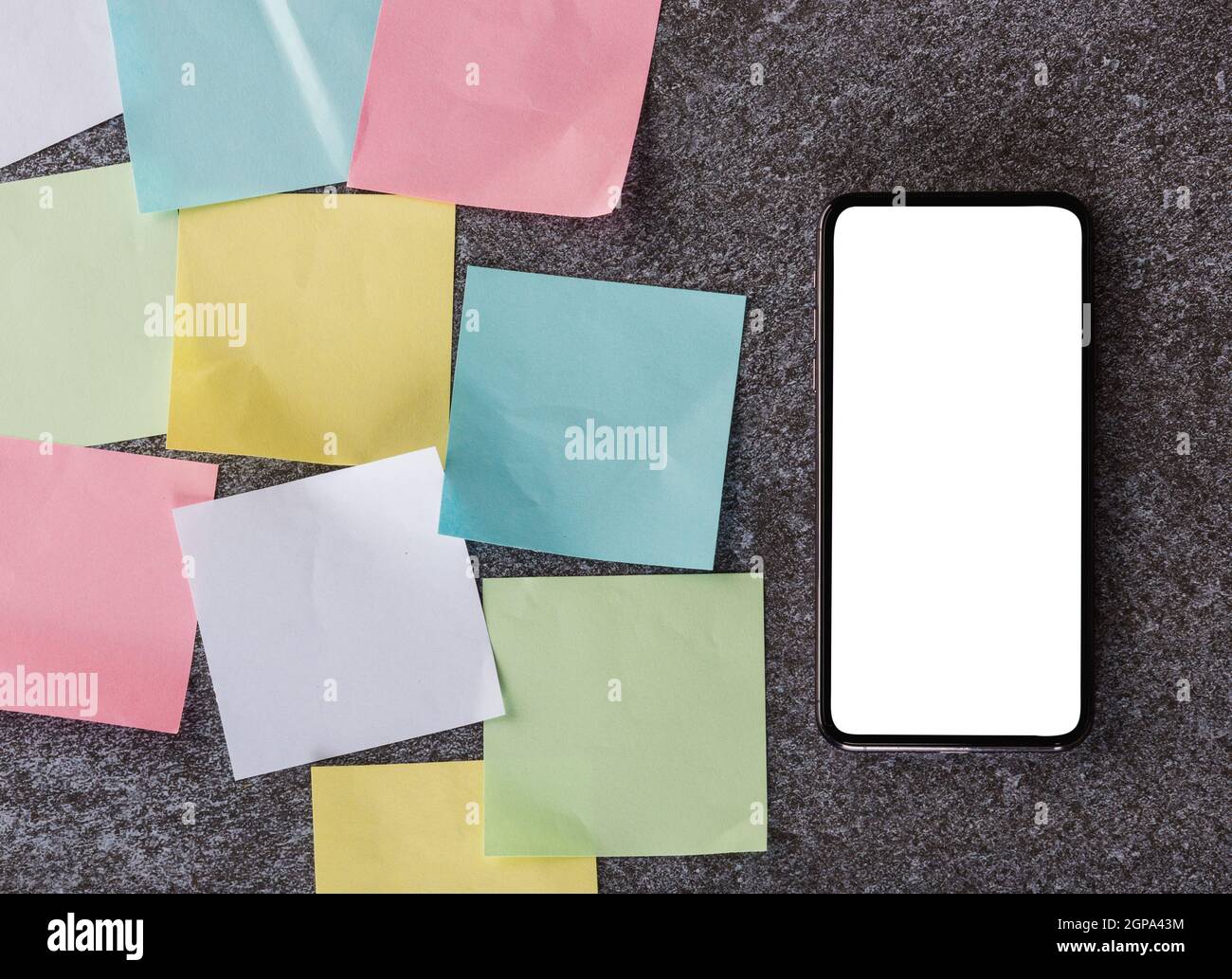 Above many blank paper stick note list with the modern black smart ...