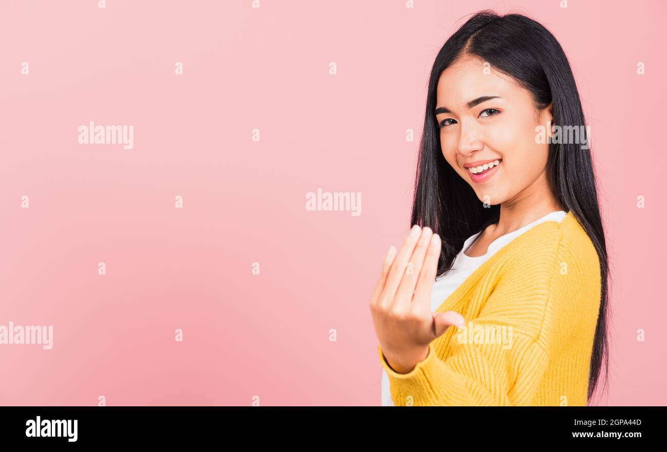 Happy Asian portrait beautiful cute young woman teen smile positive ...