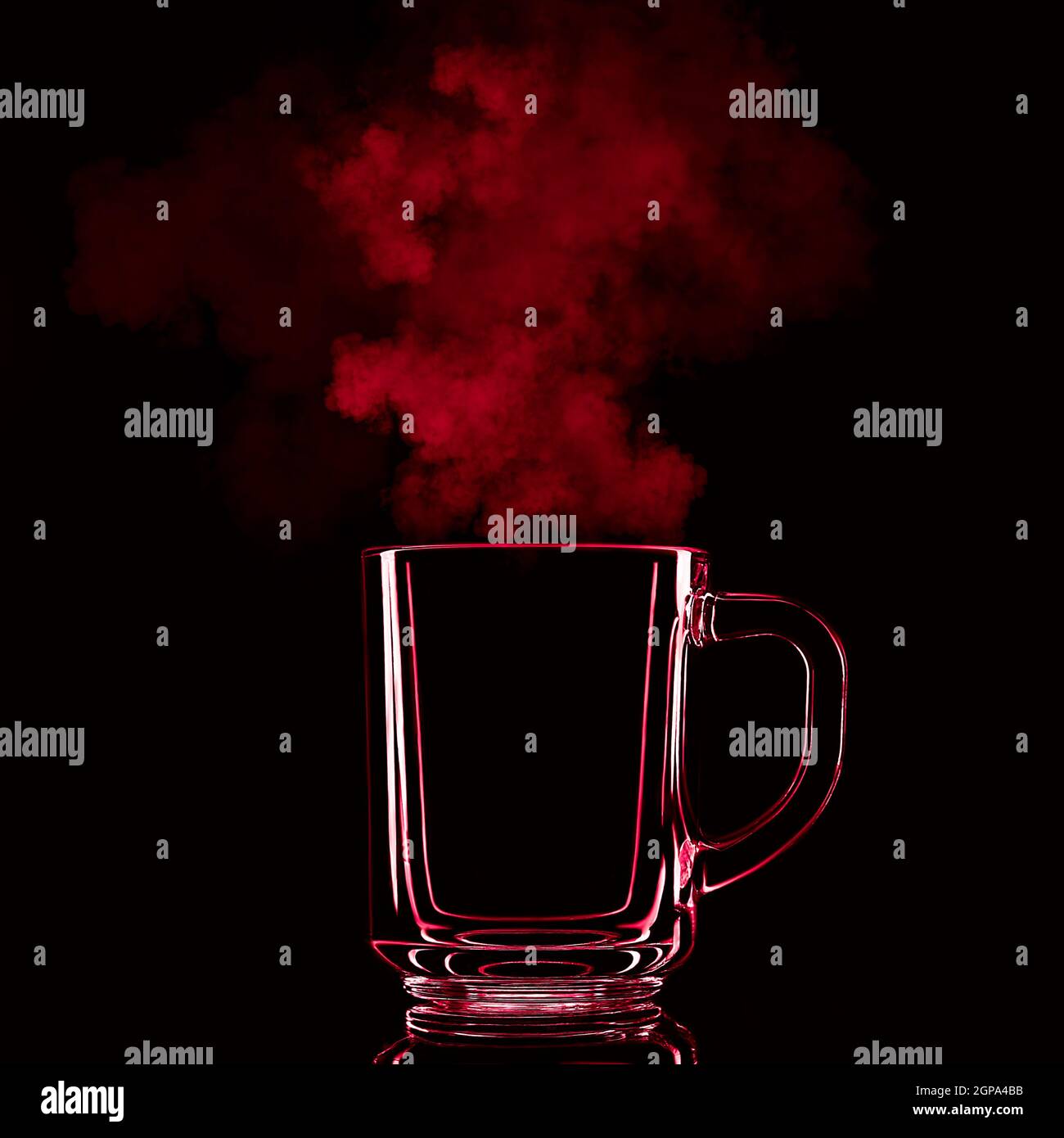 Just a glass on a black background with a reflection. Red color, with ...