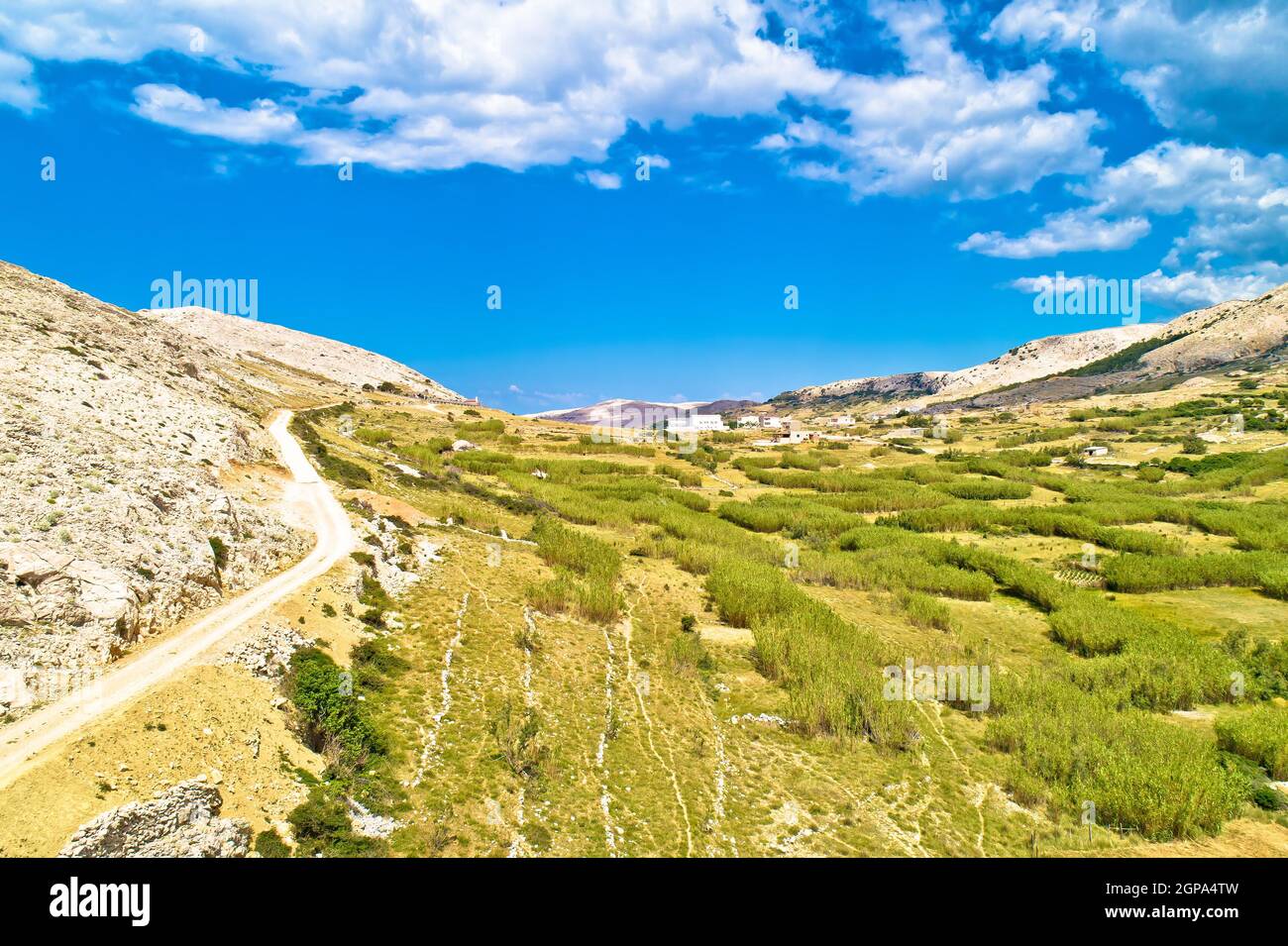 Metajna, island of Pag. Stone desert amazing scenery aerial view ...