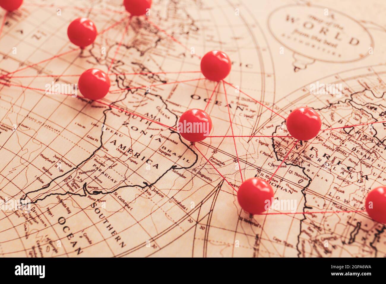 World map with pins, closeup Stock Photo - Alamy