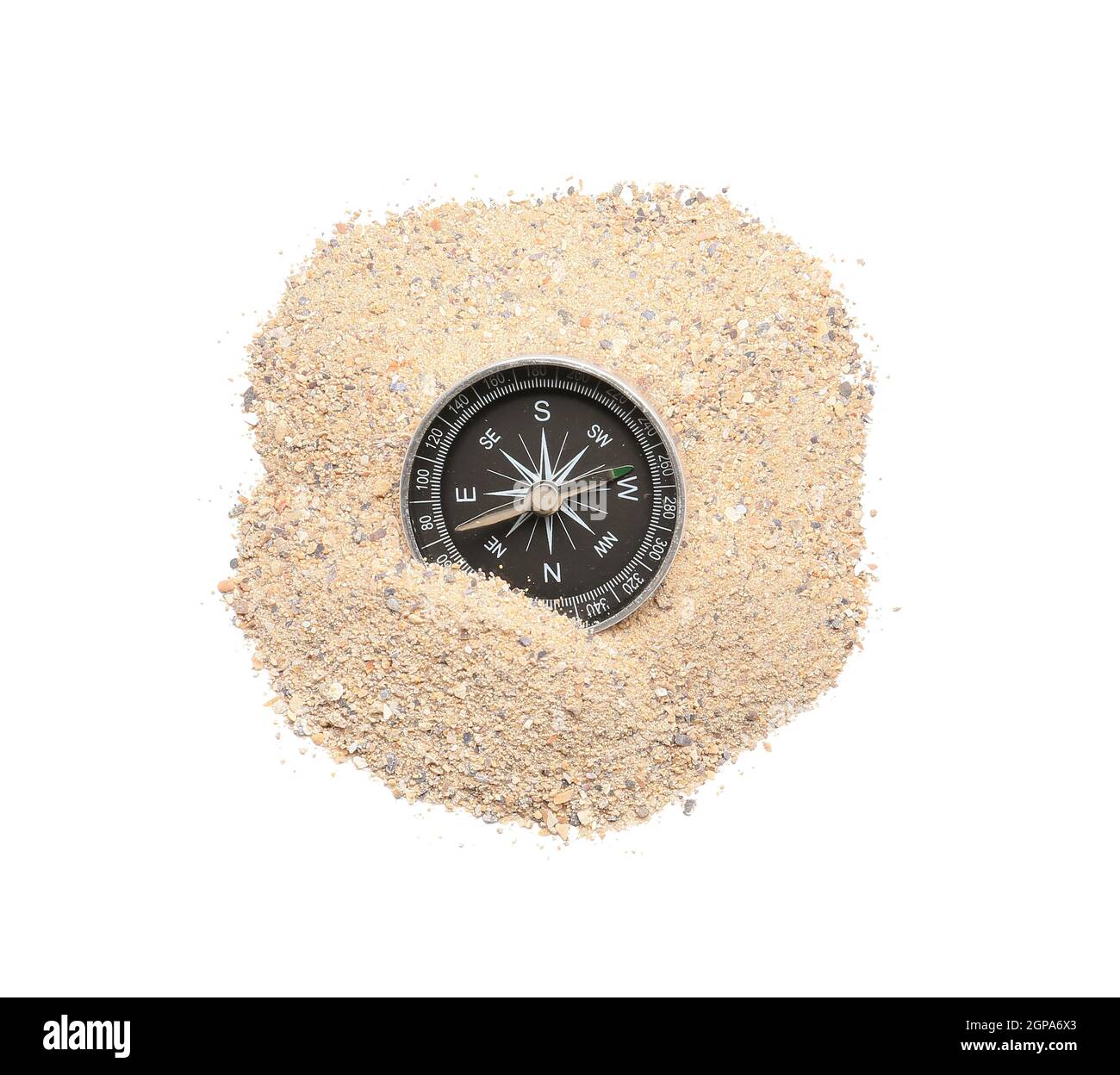 Vintage compass and sand on white background Stock Photo - Alamy