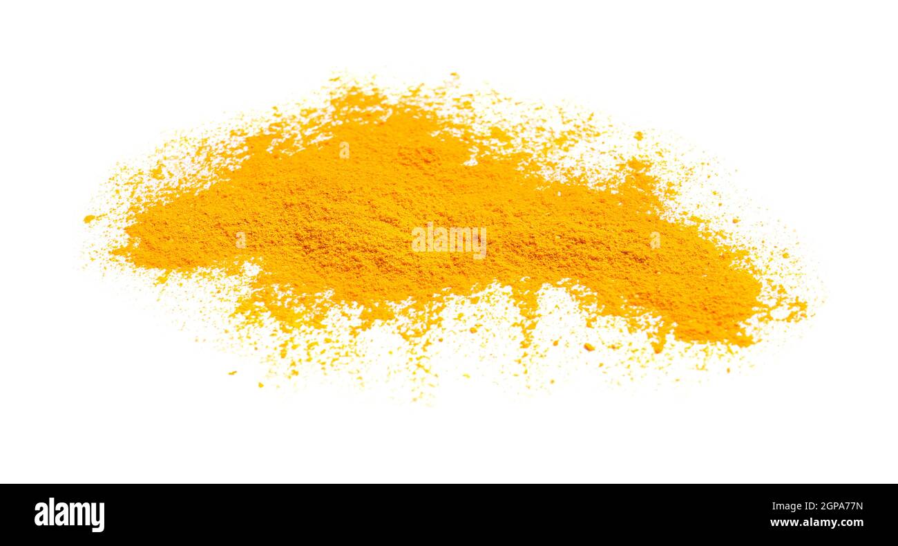 Heap of turmeric powder isolated on white background Stock Photo - Alamy