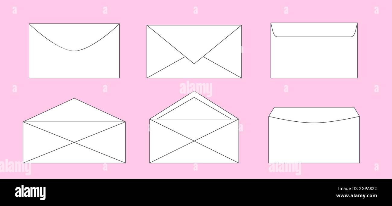 Envelope line outline contour with mail and post card set with post ...