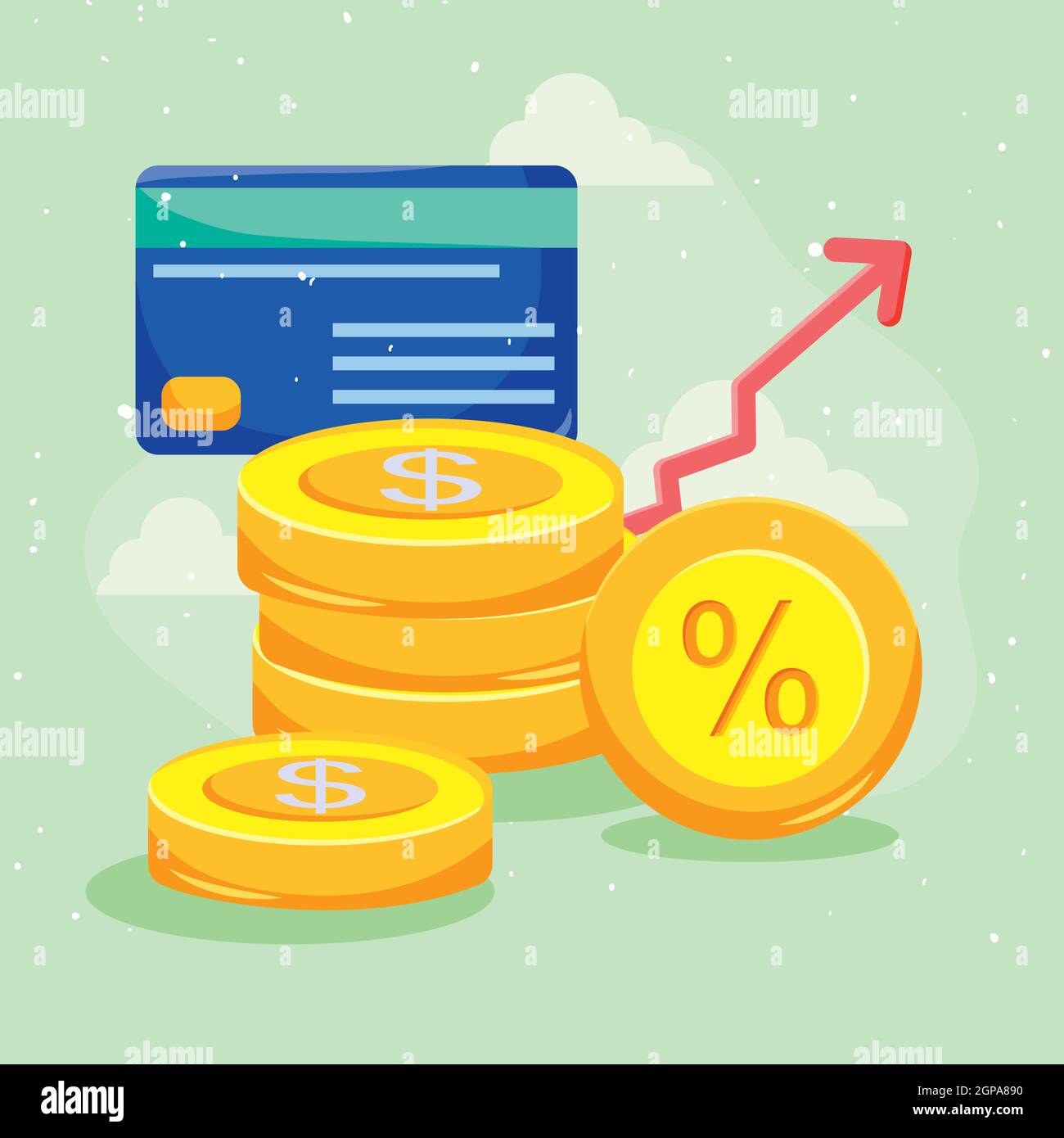 Coins with increase arrow and credit card of interest theme Stock ...