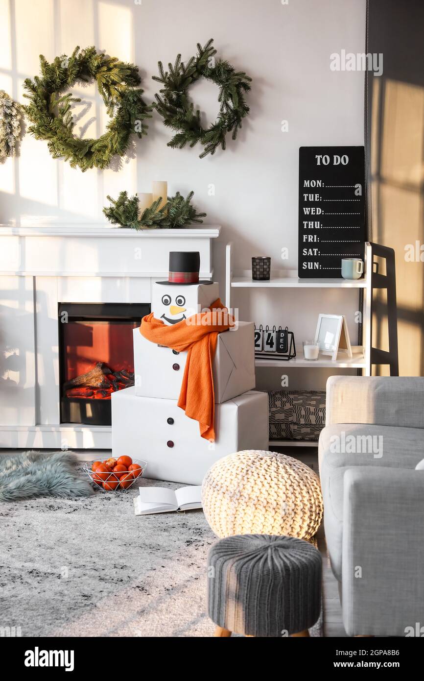Interior of room with decorative snowman Stock Photo - Alamy