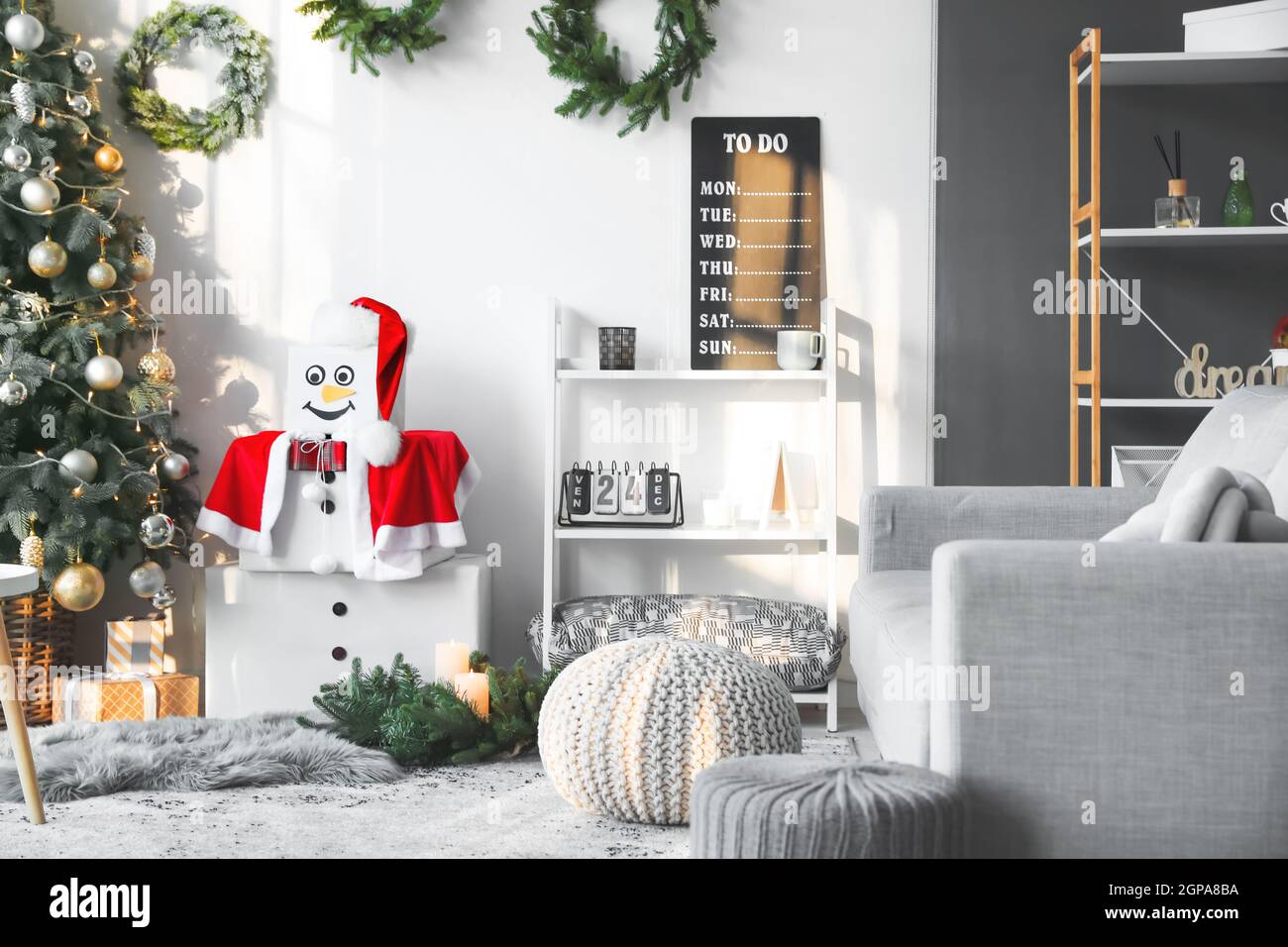Interior of room with decorative snowman Stock Photo - Alamy