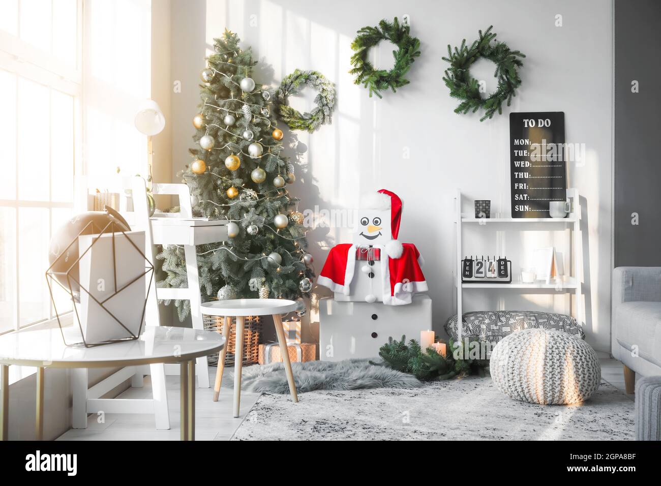 Interior of room with decorative snowman Stock Photo - Alamy