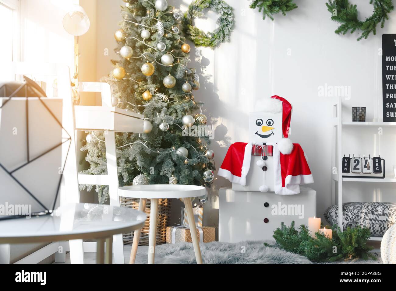 Interior of room with decorative snowman Stock Photo - Alamy