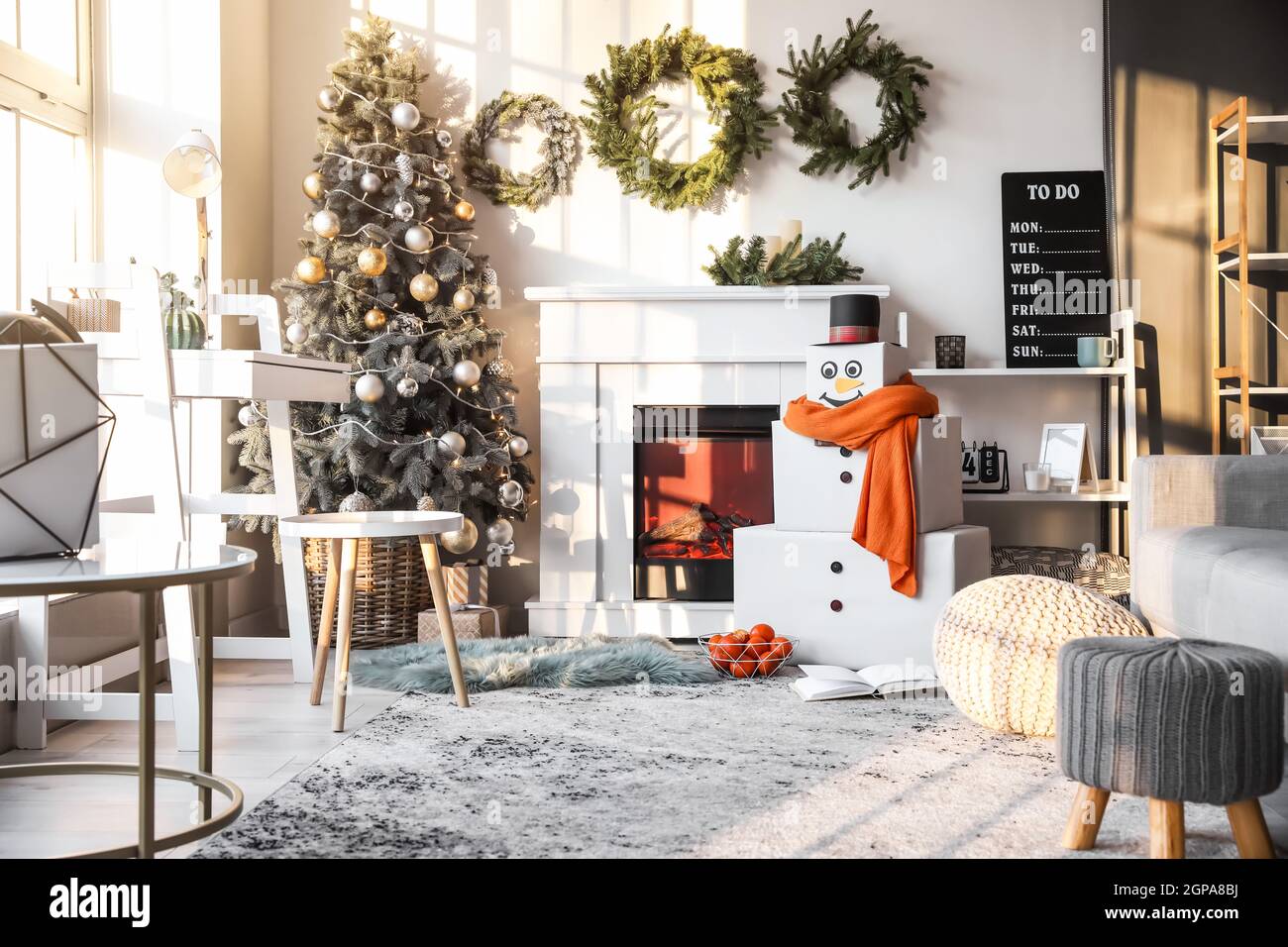 Interior of room with decorative snowman Stock Photo - Alamy