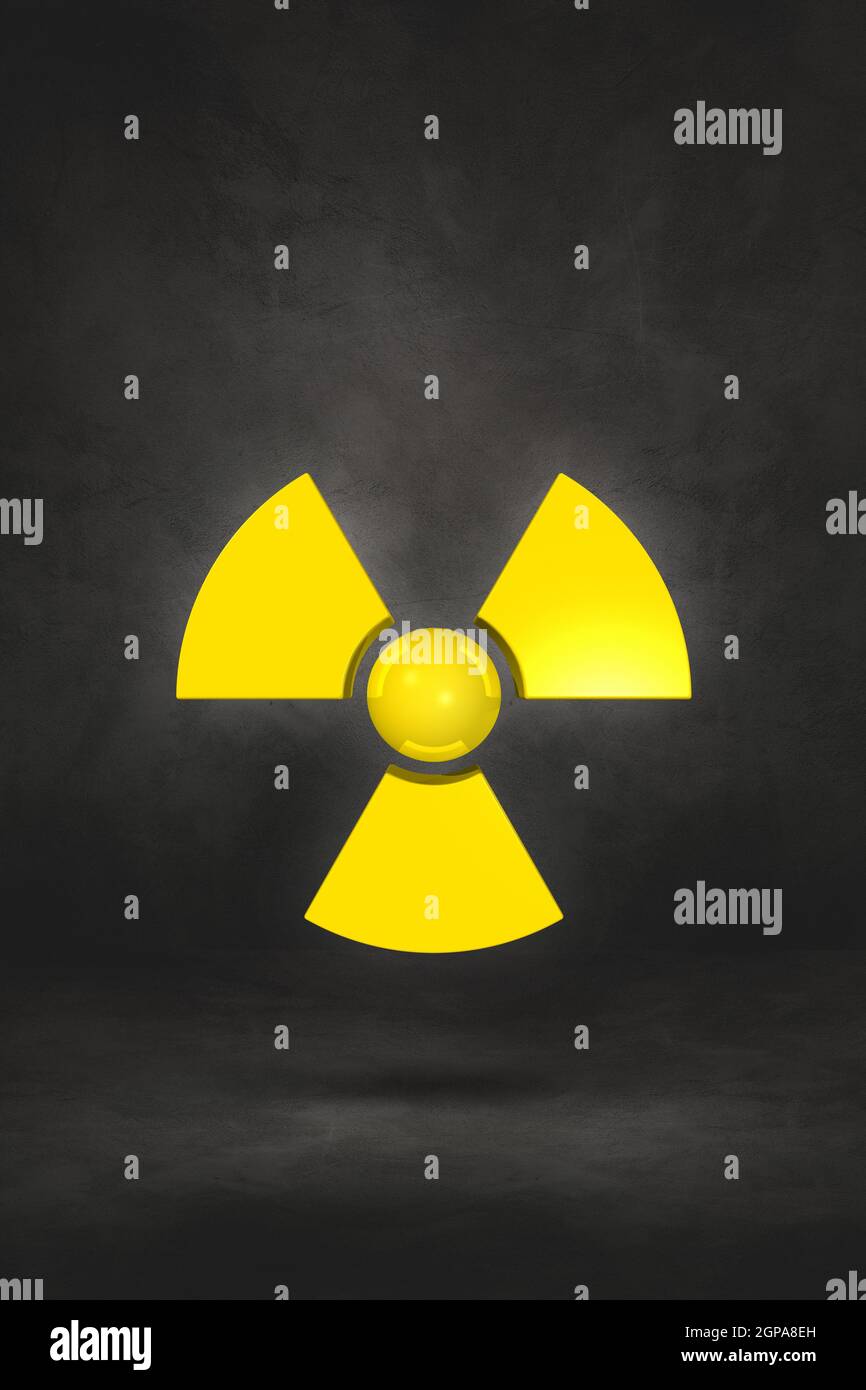 Radioactive symbol isolated on a black studio background. 3D ...