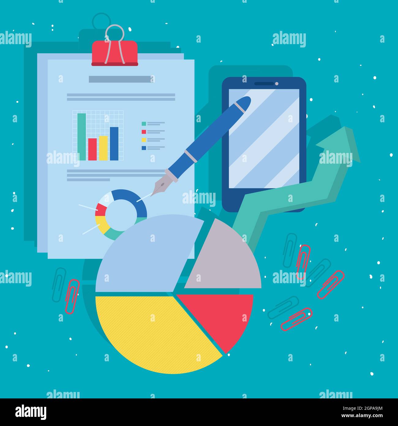 pie chart document pen and smartphone of audit theme Stock Vector Image ...
