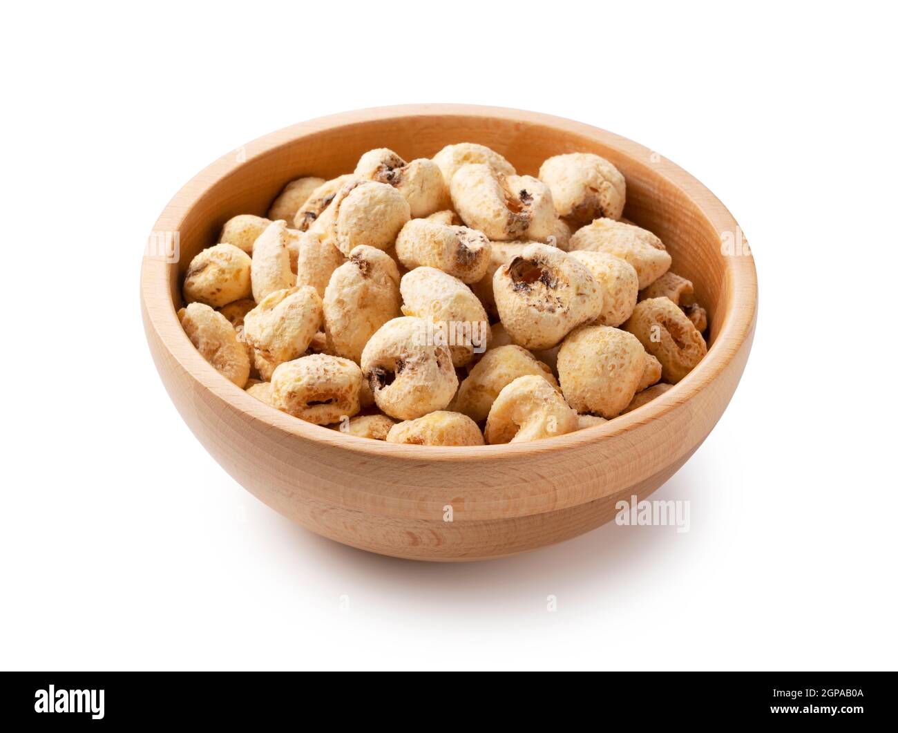 Jumbo corn baked goods in a wooden bowl on a white background Stock ...