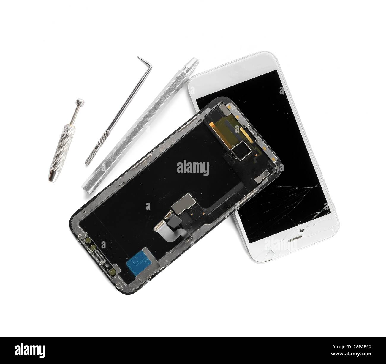 Display module, mobile phone with broken screen and technician tools on ...