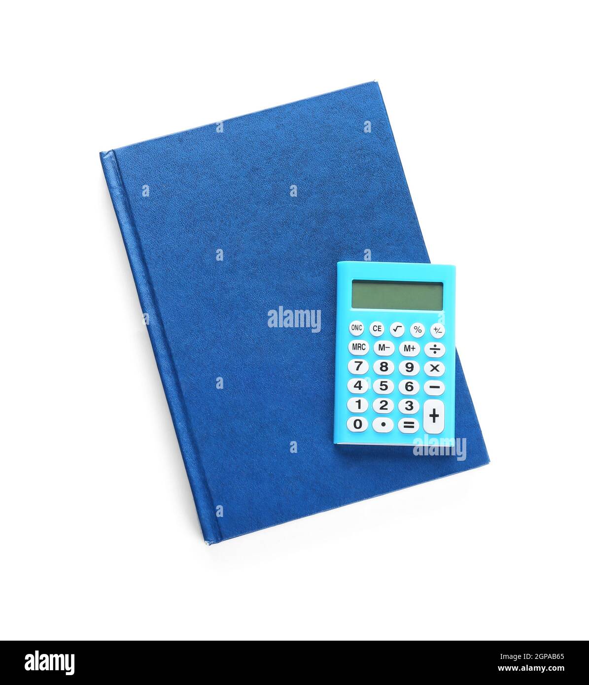 Notebook and calculator on white background Stock Photo - Alamy