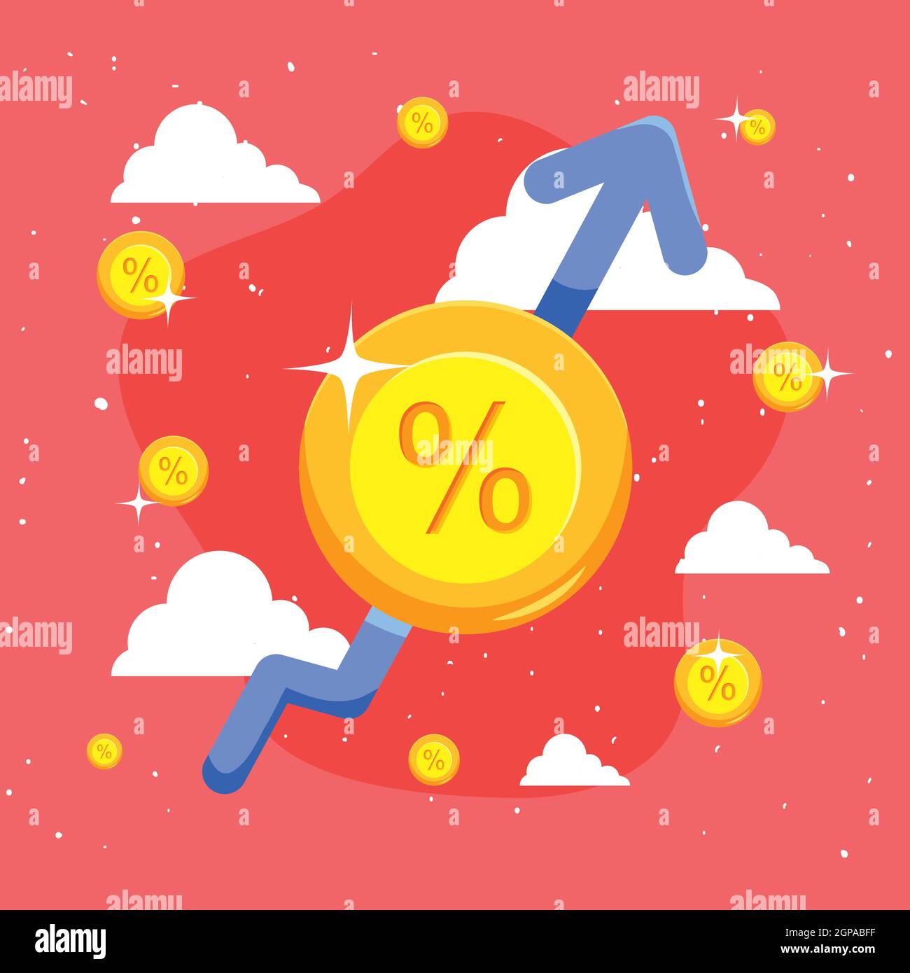 Coin with increase arrow at sky of interest theme Stock Vector Image ...