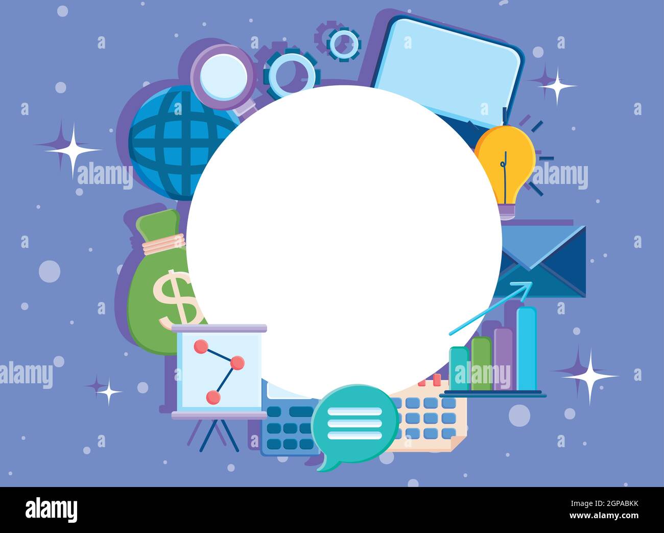 Label with strategic icon set on purple background Stock Vector Image ...