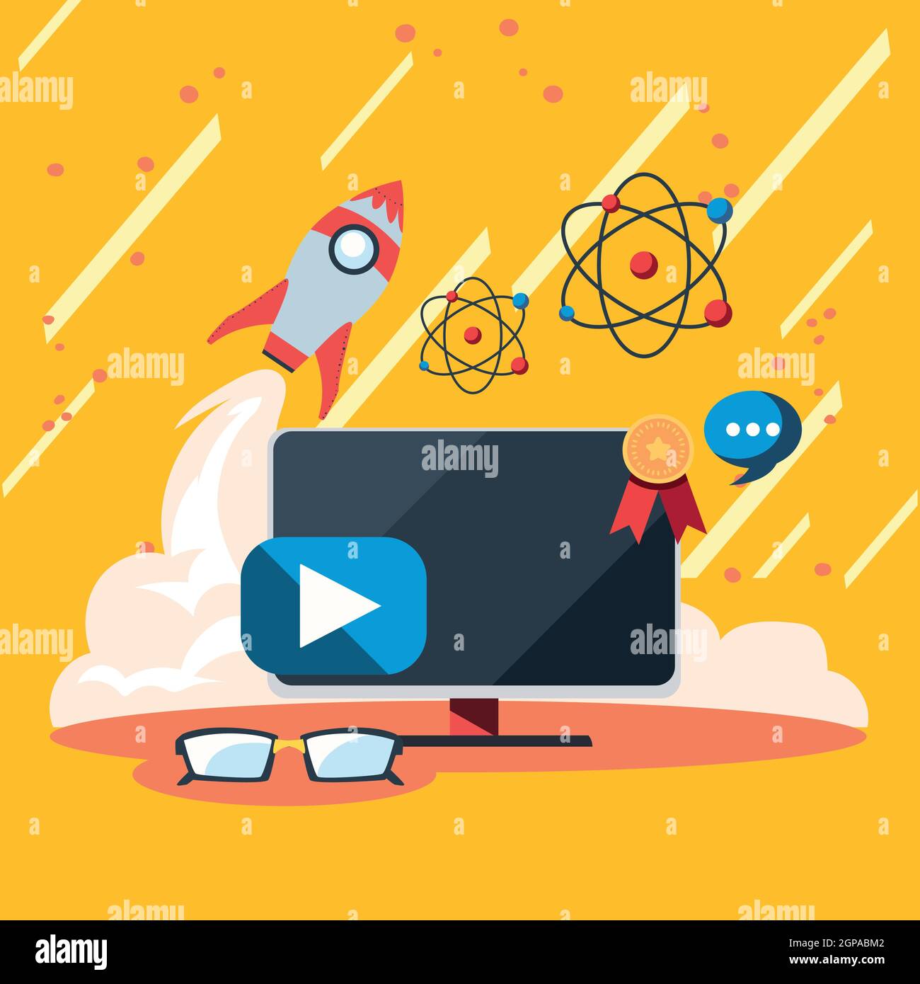 Computer and education symbols on orange background Stock Vector Image ...