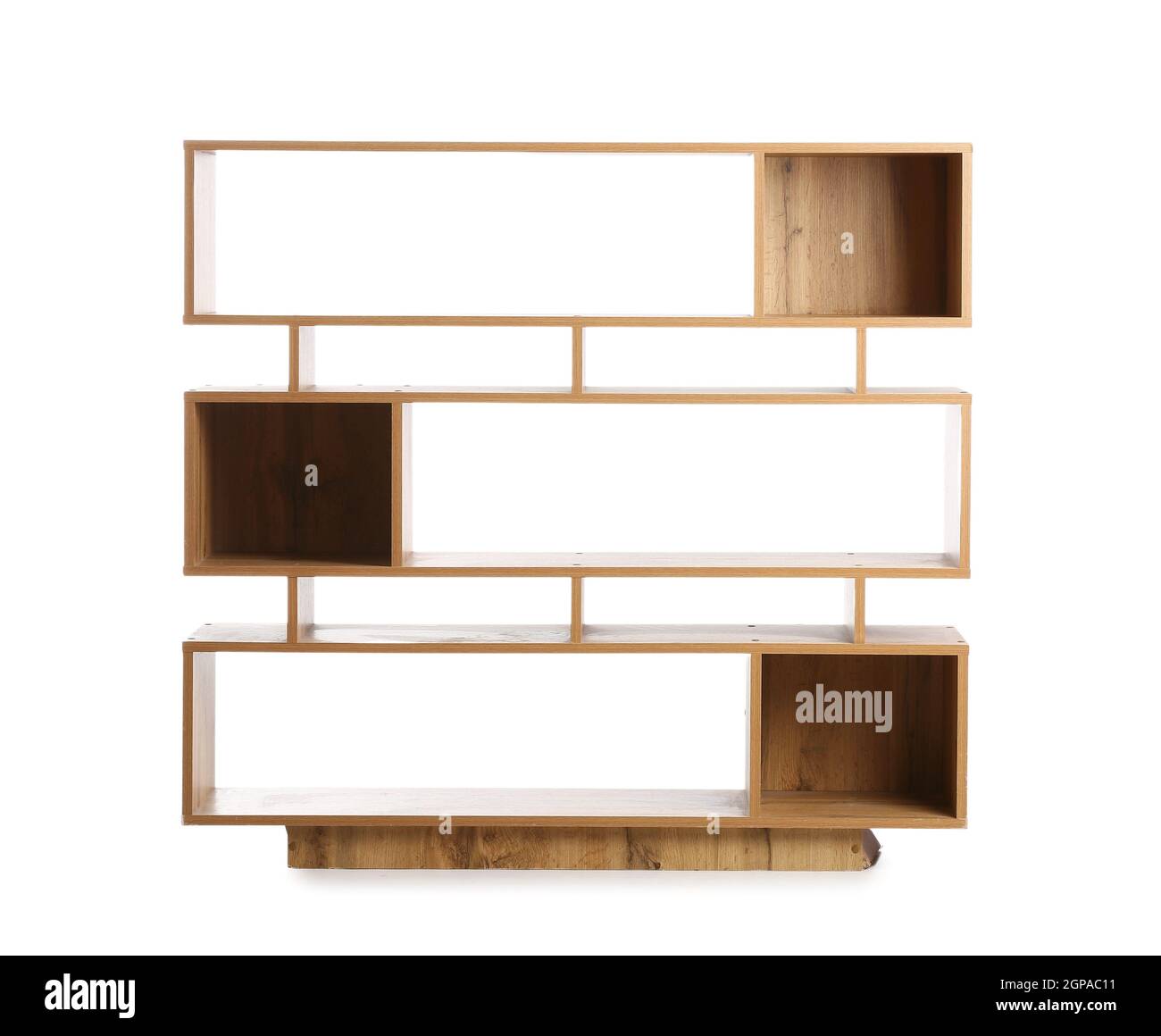 Empty bookcase on white background Stock Photo - Alamy