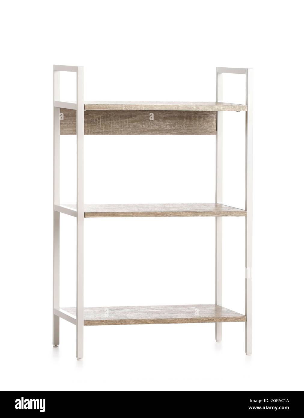 Empty bookcase on white background Stock Photo - Alamy