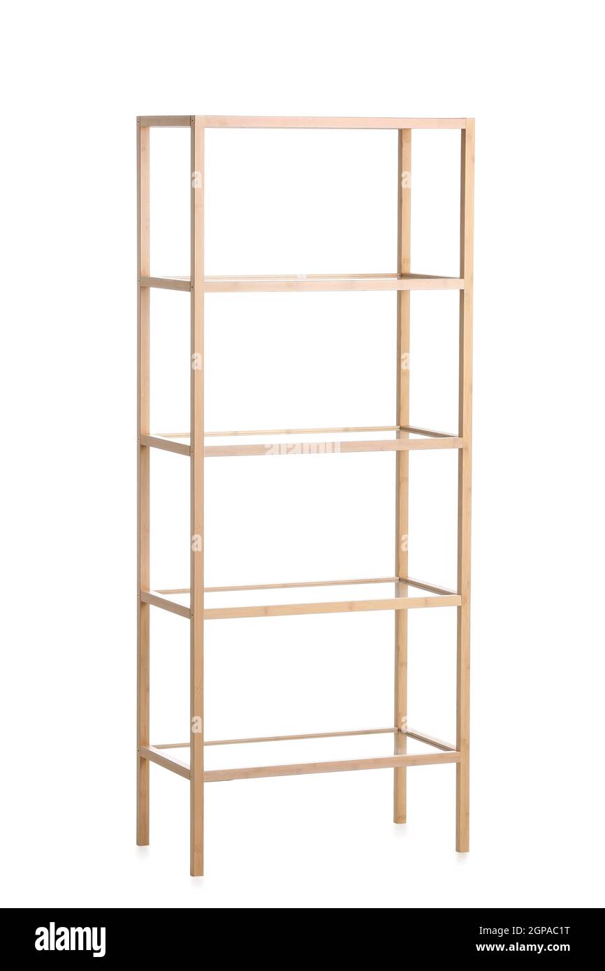 Empty bookcase on white background Stock Photo - Alamy