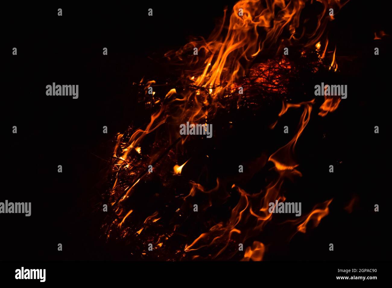 Fire. Burning of rice straw at night Stock Photo - Alamy