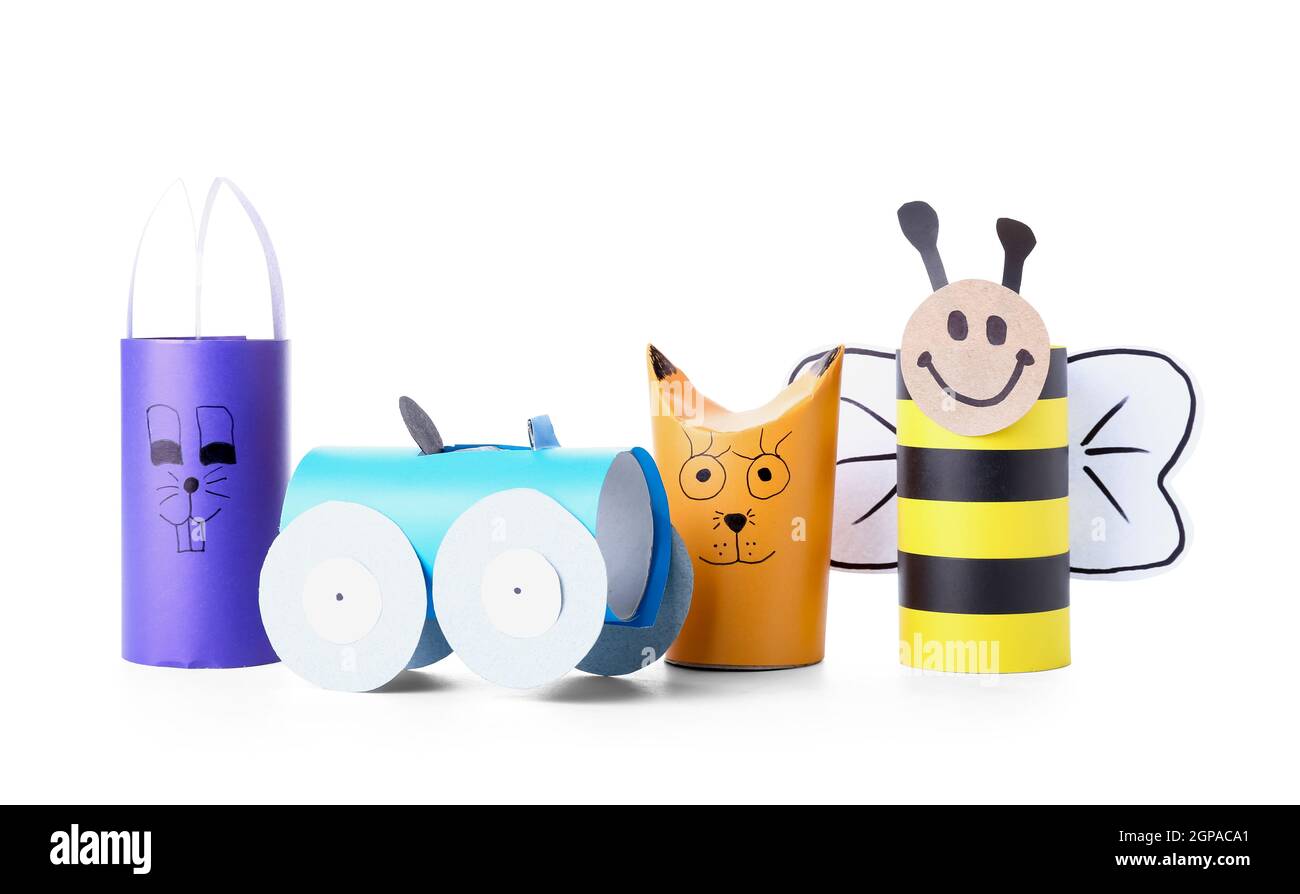 Rabbit, car, fox and bee made of cardboard tube for toilet paper on ...