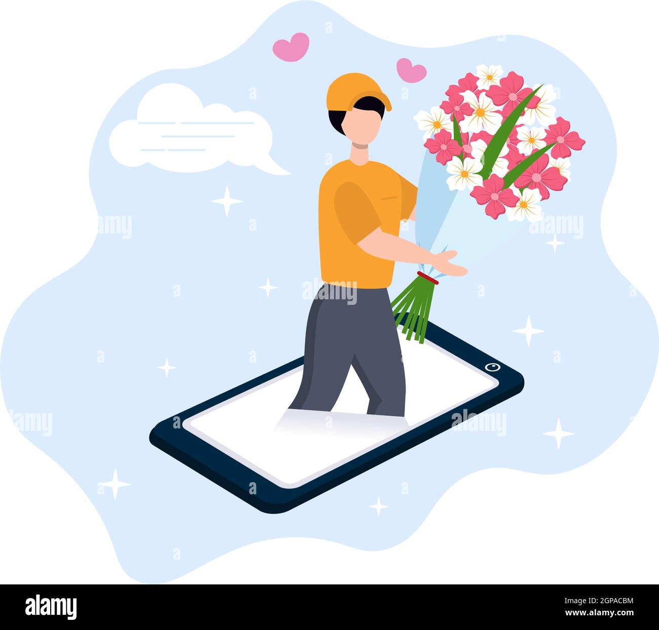 Flower Delivery Service Online Business with Courier Holding a Flowers ...