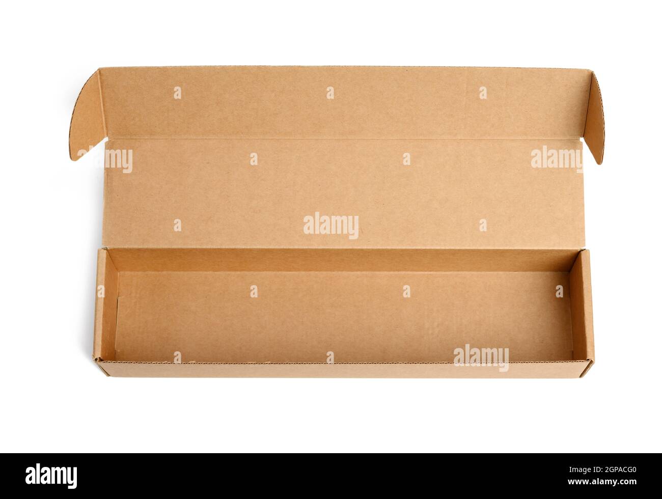 empty narrow rectangular open cardboard box isolated on white ...