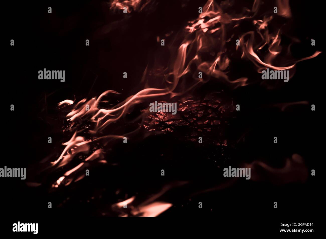 Fire. Burning of rice straw at night Stock Photo - Alamy