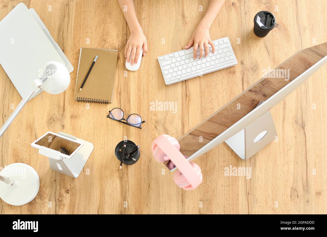 Cute little programmer using computer in office Stock Photo - Alamy