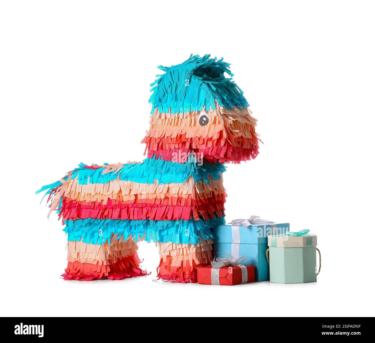 Mexican pinata and gifts on white background Stock Photo - Alamy