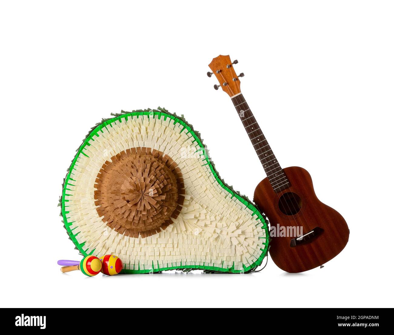 Mexican pinata with maracas and guitar on white background Stock Photo ...