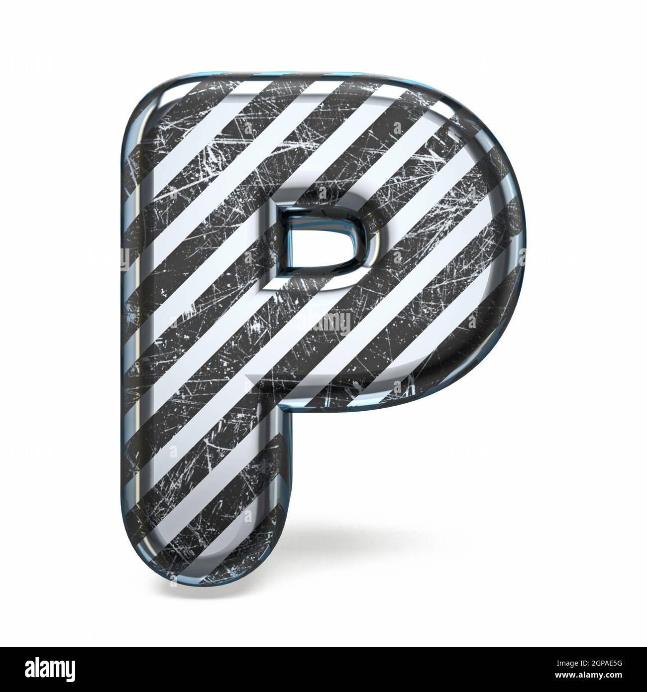 Striped steel black scratched font Letter P 3D render illustration ...