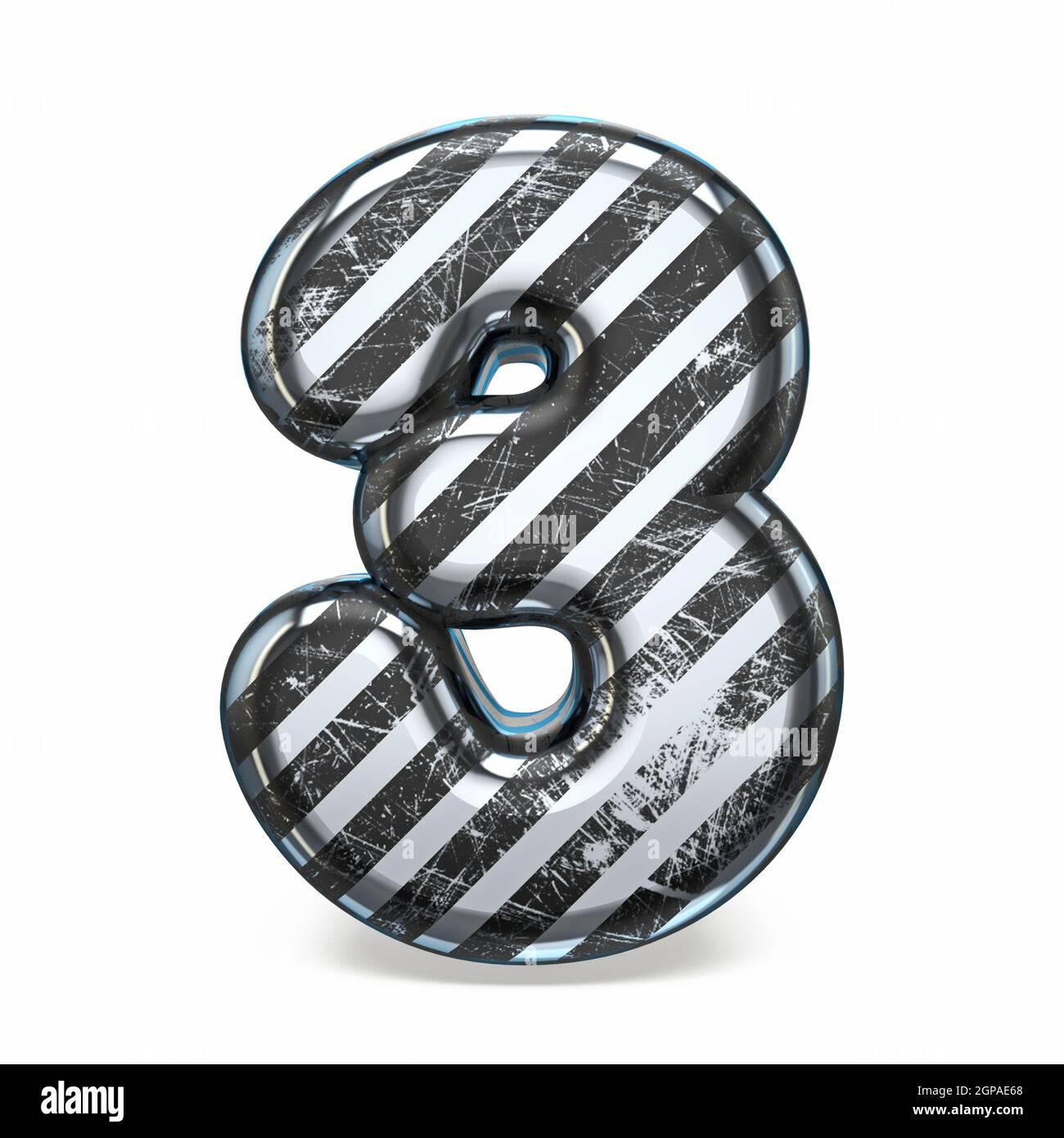 Striped steel black scratched font Number 3 THREE 3D render ...