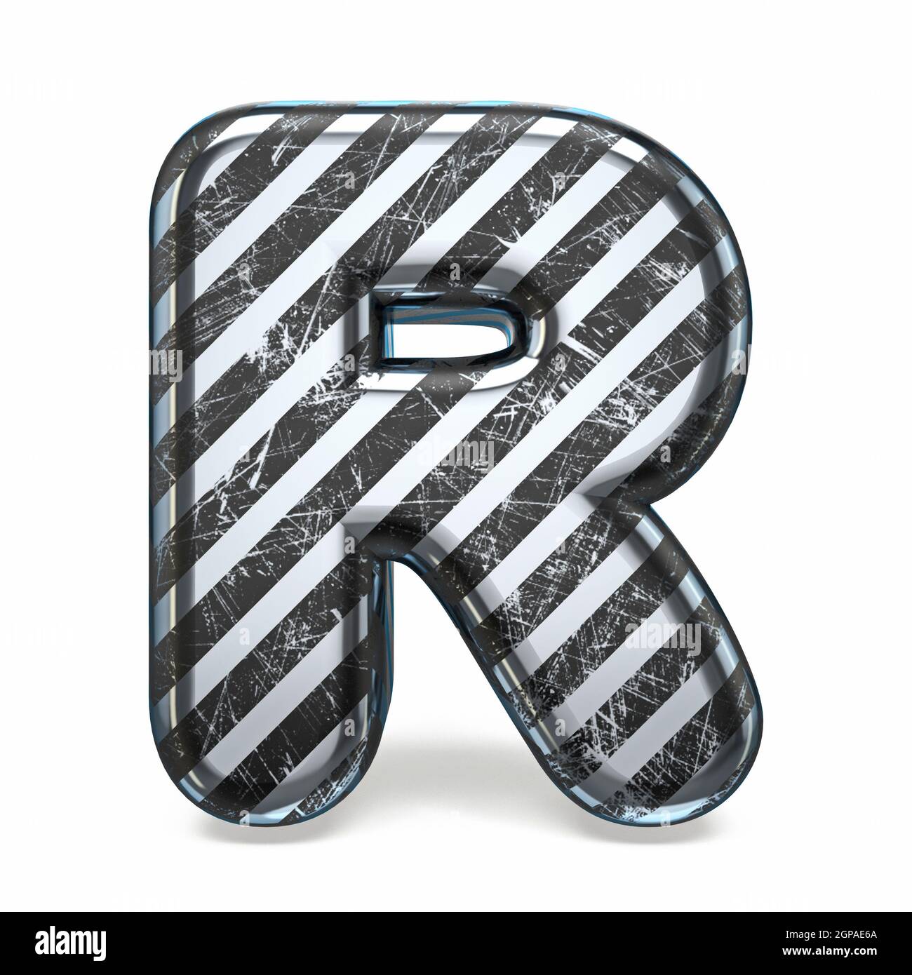 Striped steel black scratched font Letter R 3D render illustration ...