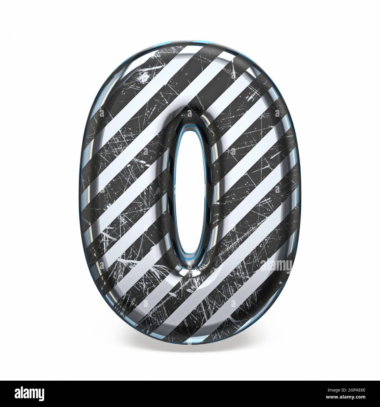 Striped steel black scratched font Number 0 ZERO 3D render illustration ...