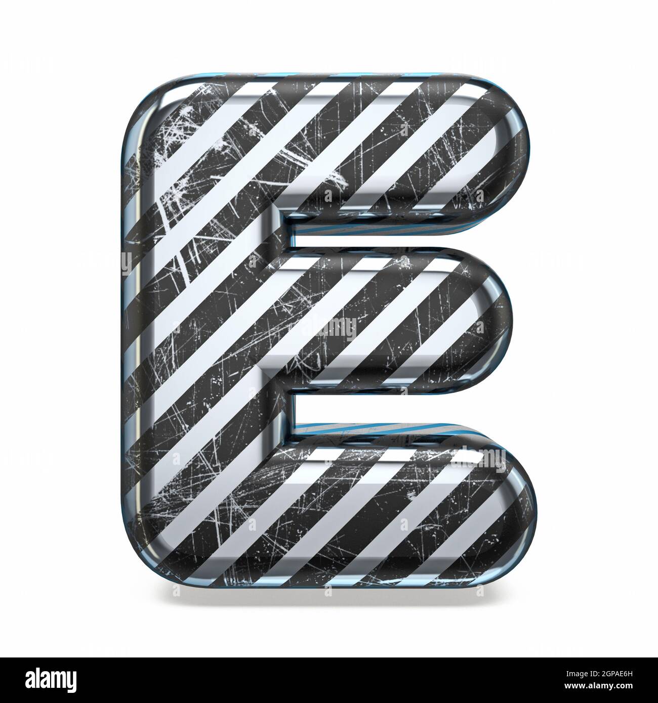 Striped steel black scratched font Letter E 3D render illustration ...