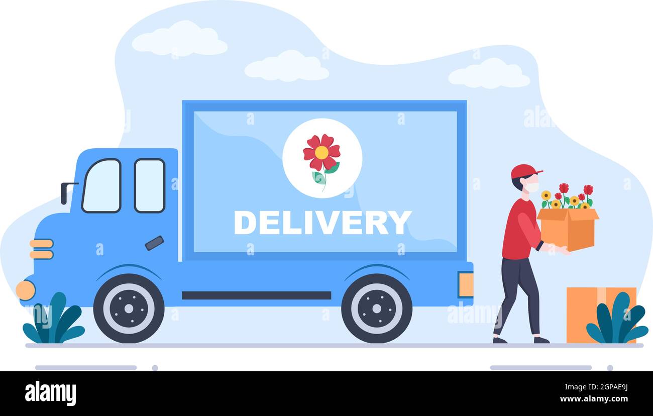 Flower Delivery Service Online Business with Courier Holding a Flowers ...