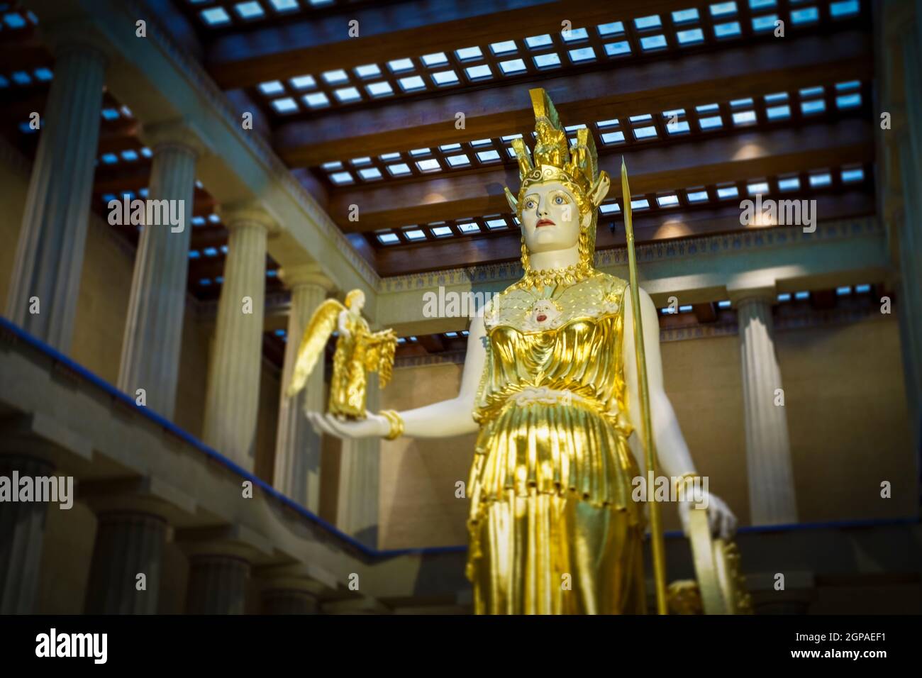 The 42 foot statue of the Goddess Athena inside the Parthenon in Nashville’s Centennial Park ...
