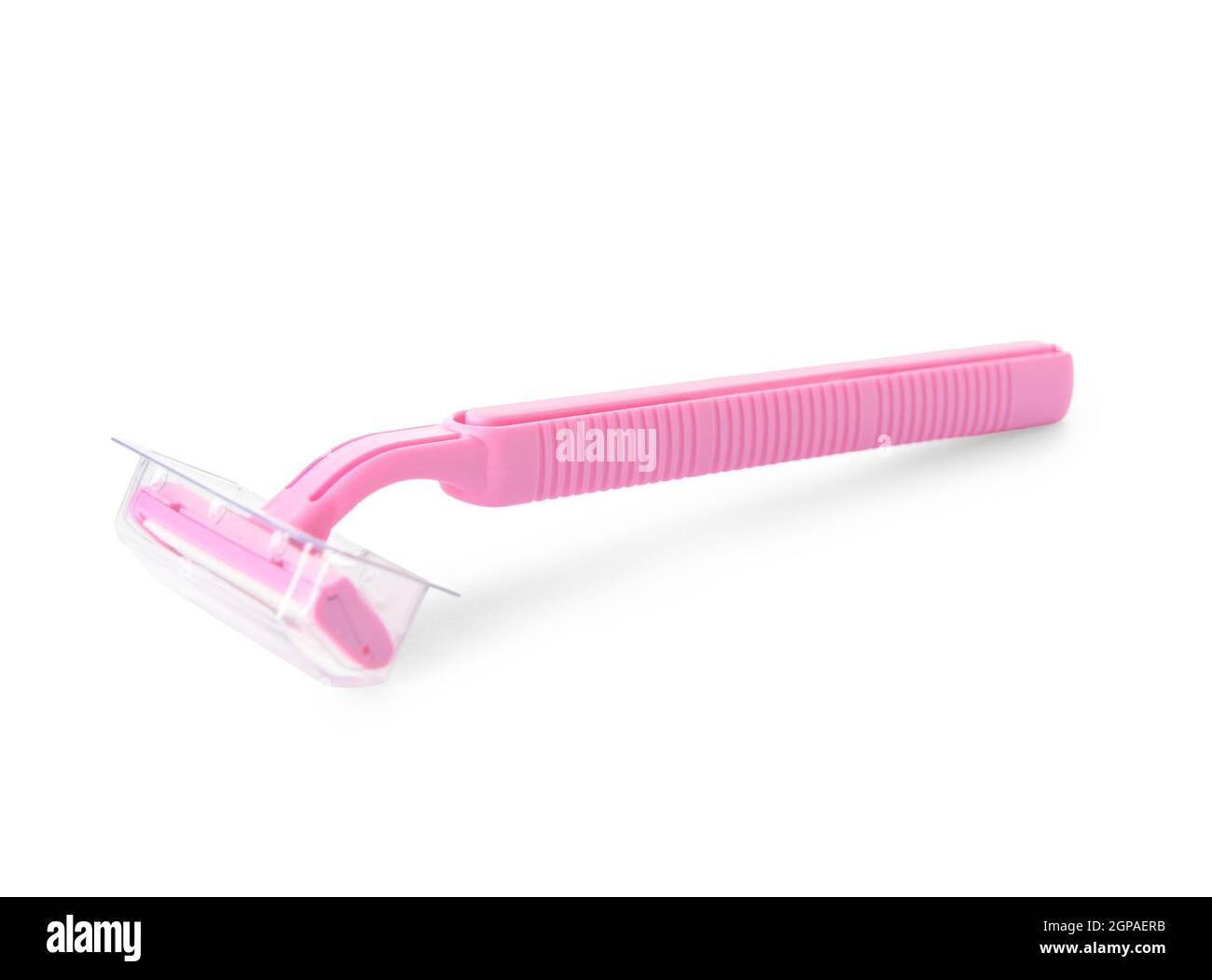 Pink razor for depilation on white background Stock Photo - Alamy