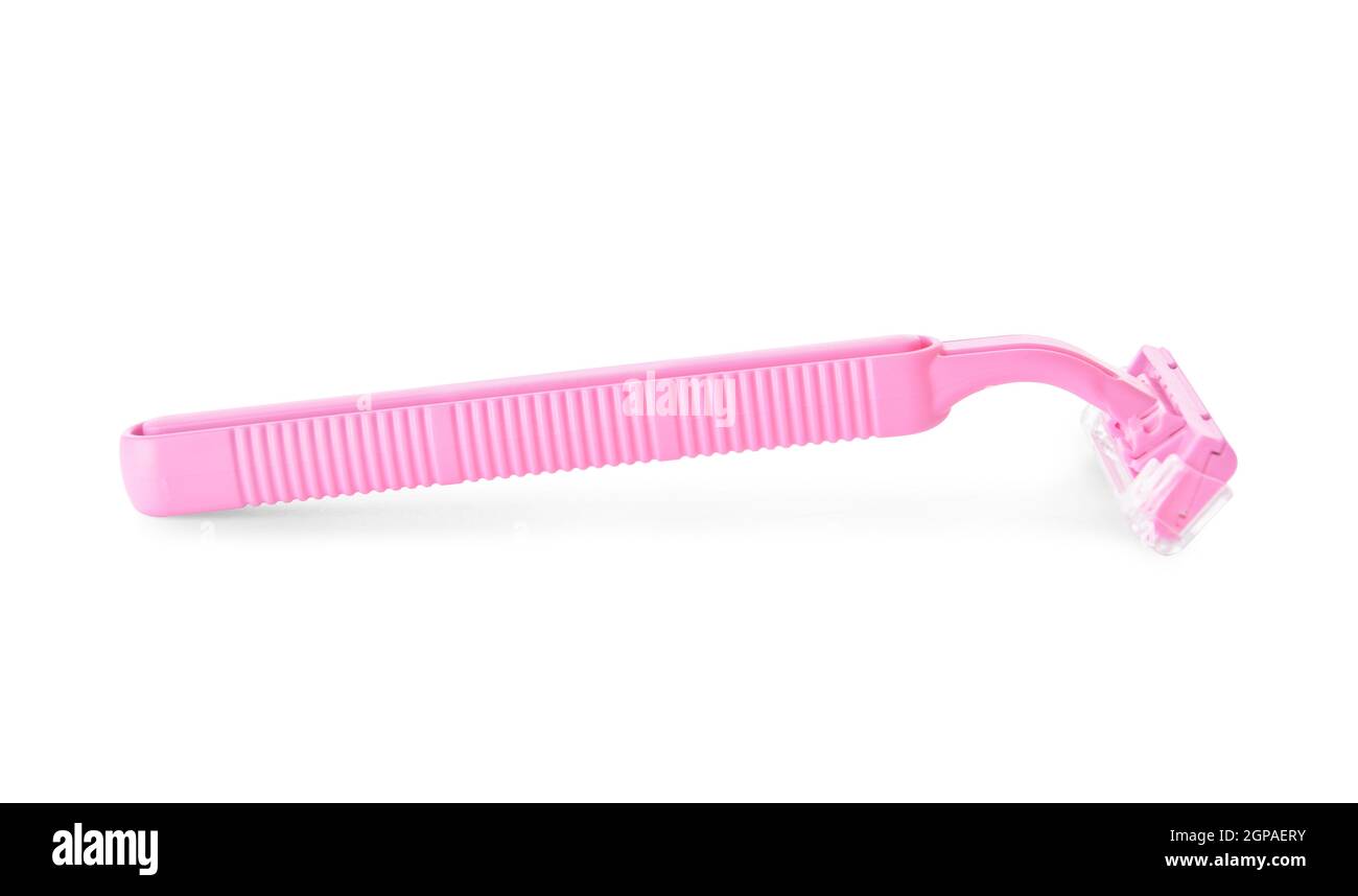 Pink razor for hair removal isolated on white background Stock Photo ...