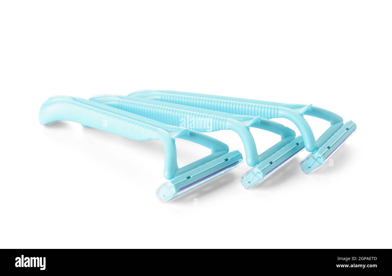 Many razors for depilation isolated on white background Stock Photo - Alamy