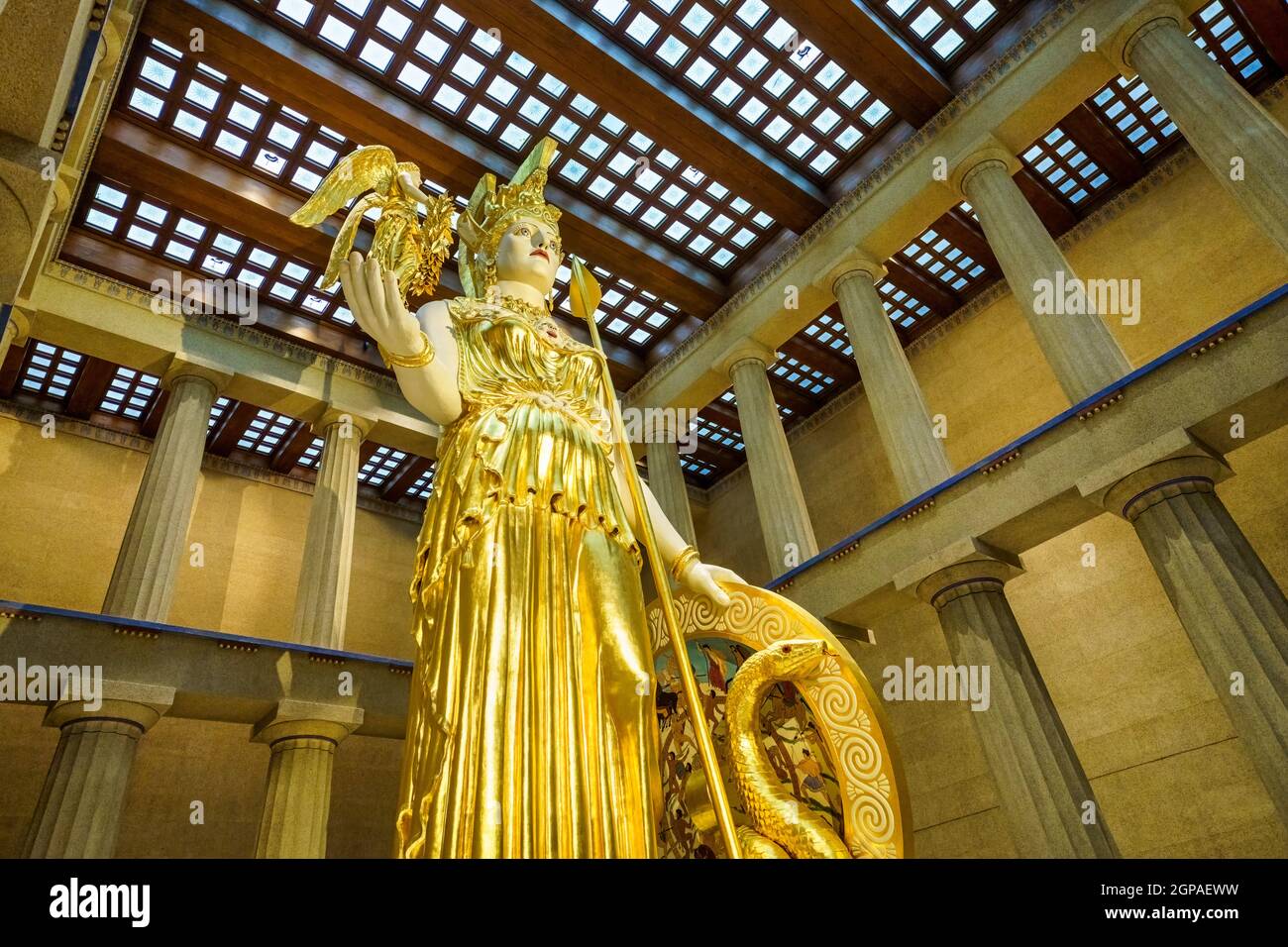 The 42 foot statue of the Goddess Athena inside the Parthenon in ...