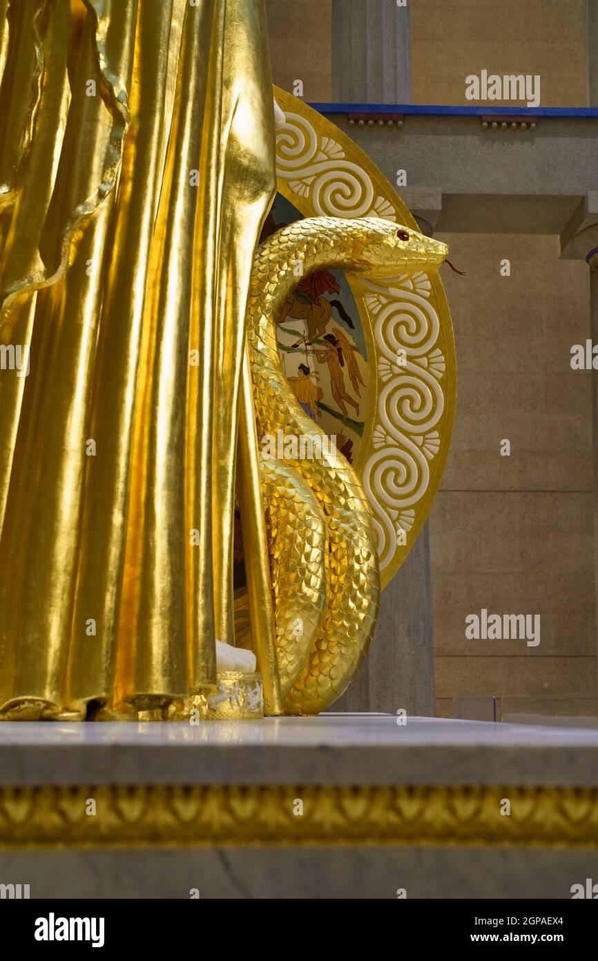 Serpent by the shield of the Goddess Athena statue inside the Parthenon ...