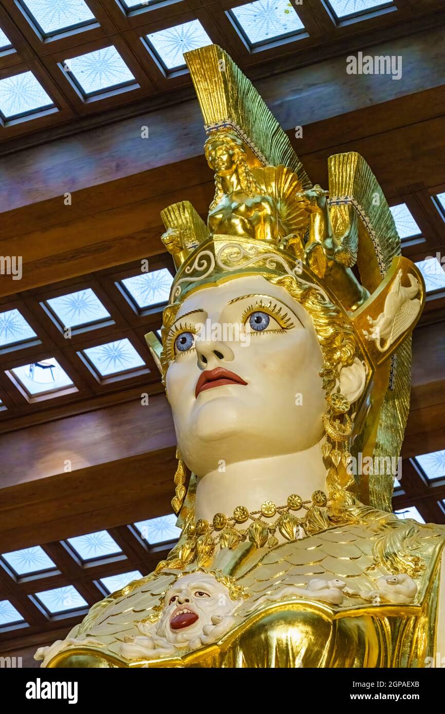 Closeup of the 42 foot statue of the Goddess Athena inside the ...