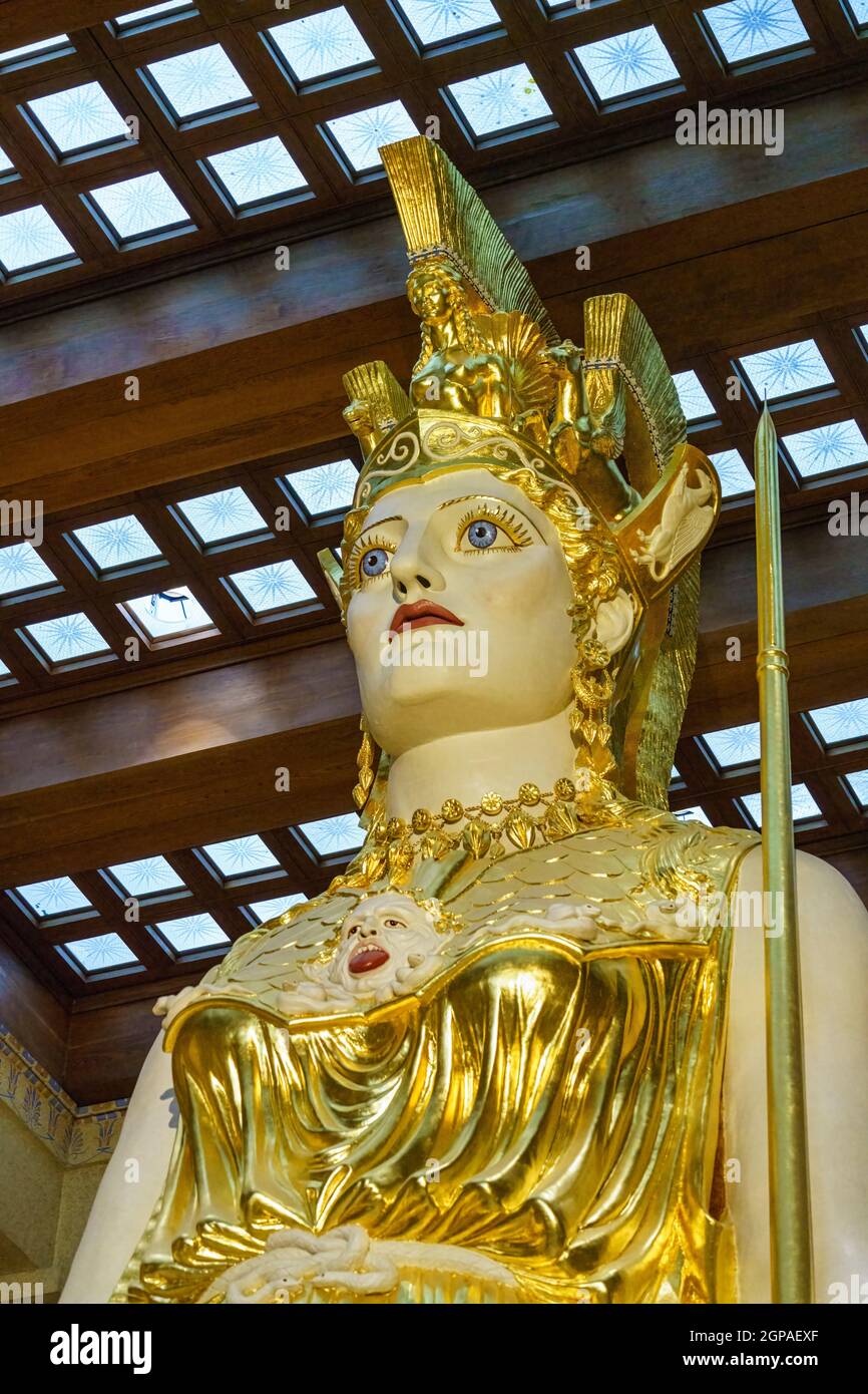 Closeup of the 42 foot statue of the Goddess Athena inside the ...