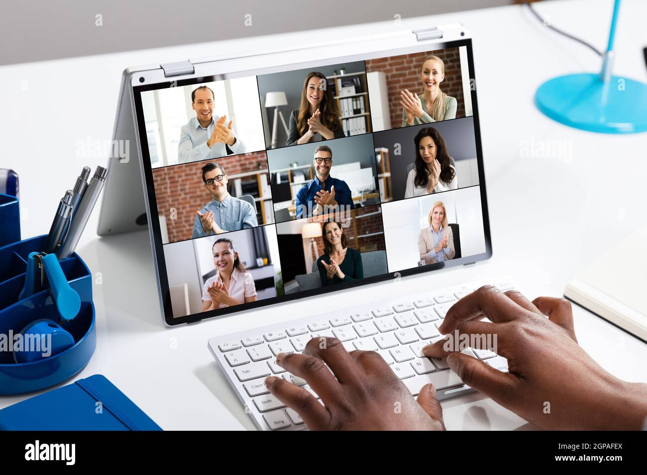 Video Conferencing Call Clapping Hands In Virtual Event Stock Photo - Alamy