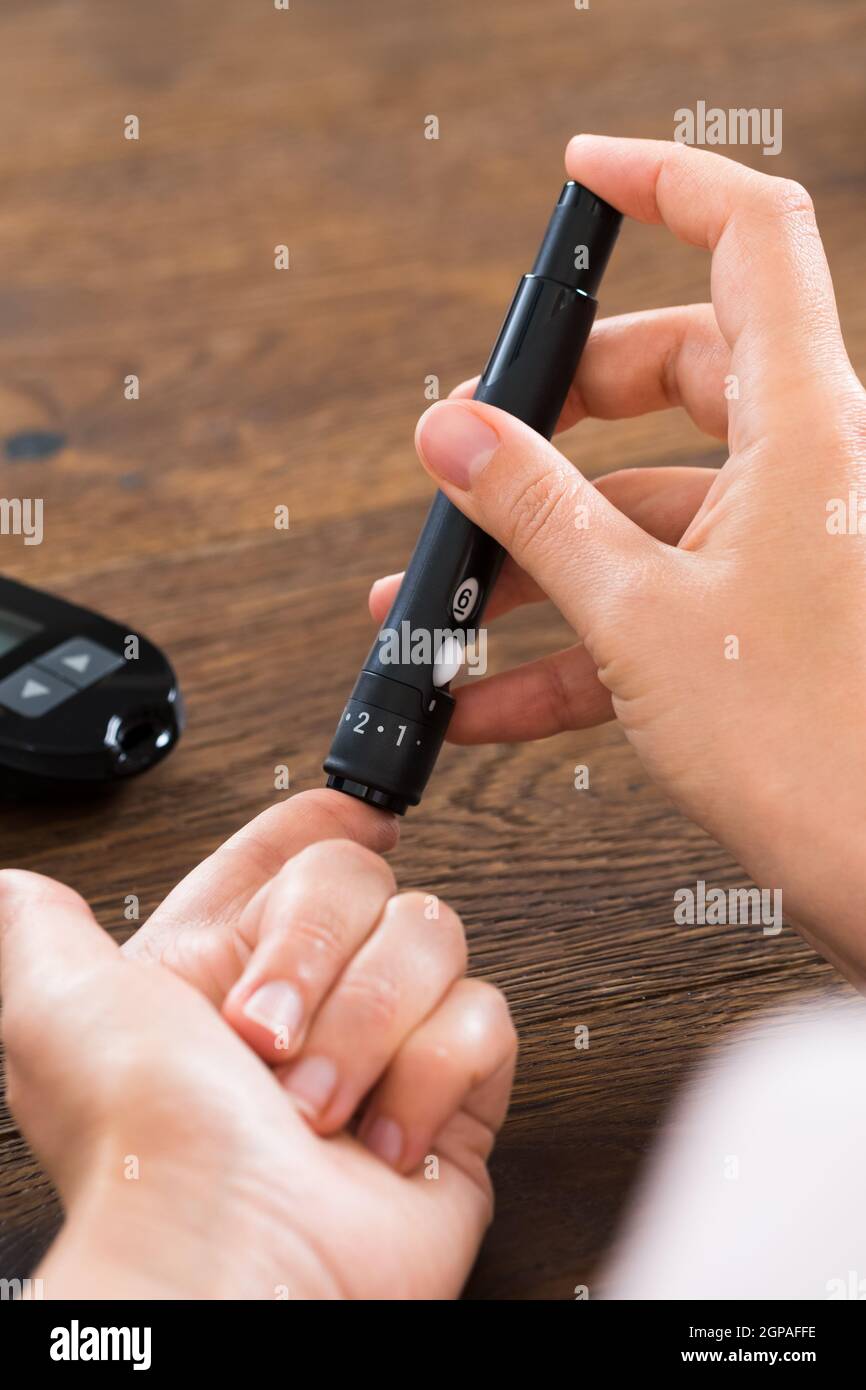 Blood Sugar And Glucose Level Check. Diabetes Patient Stock Photo - Alamy