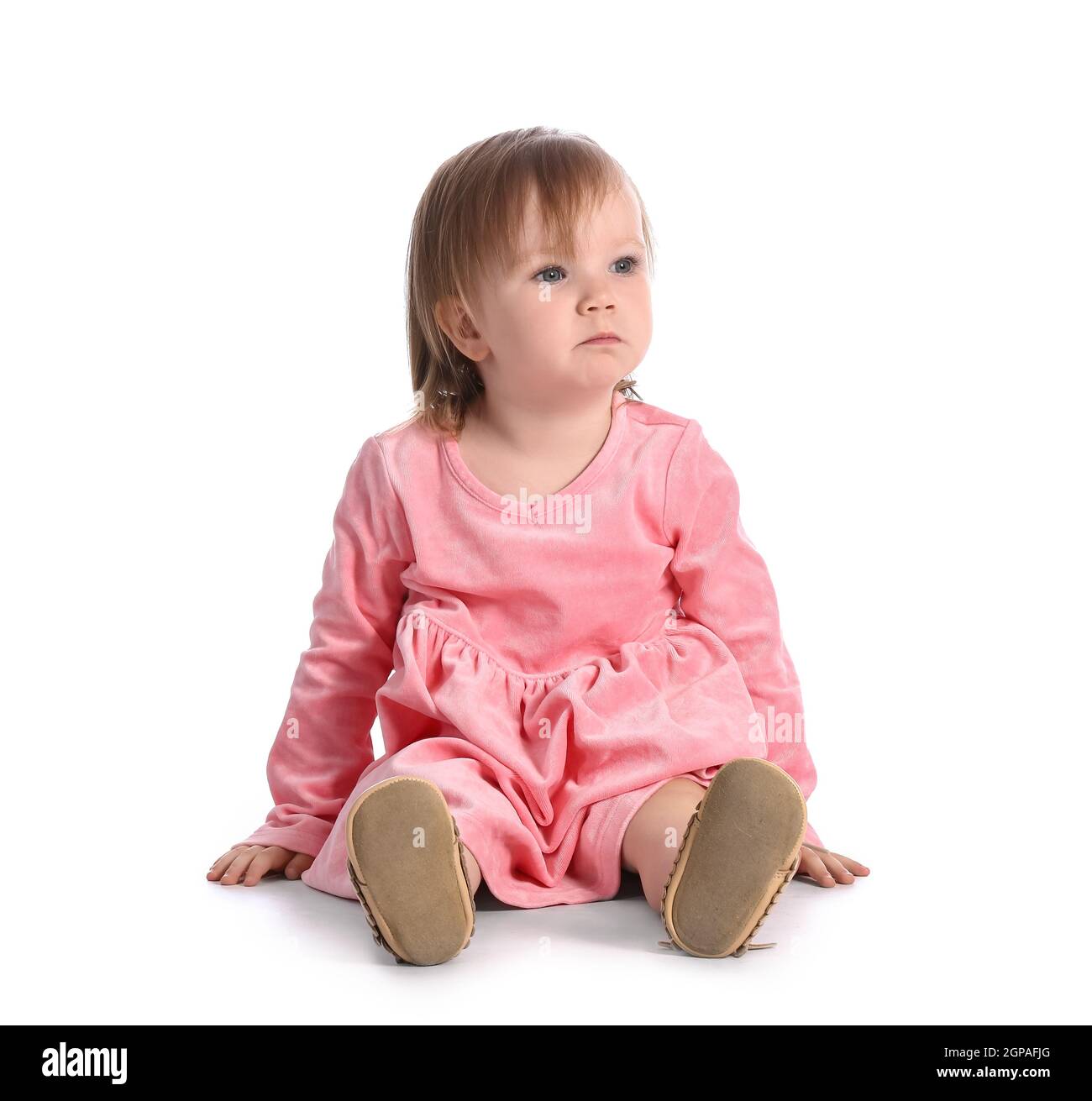 Cute baby girl on white background Stock Photo - Alamy